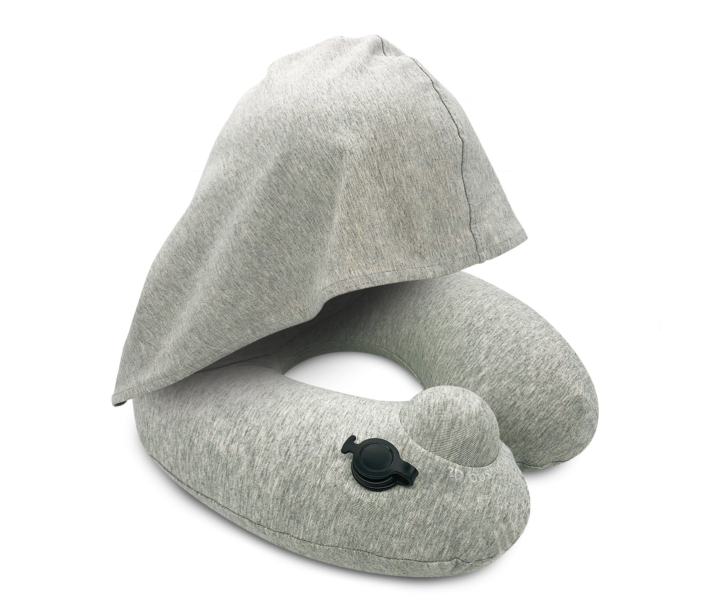 Inflatable Hooded Neck Pillow with Patented Pump and Hood - Grey editi ...